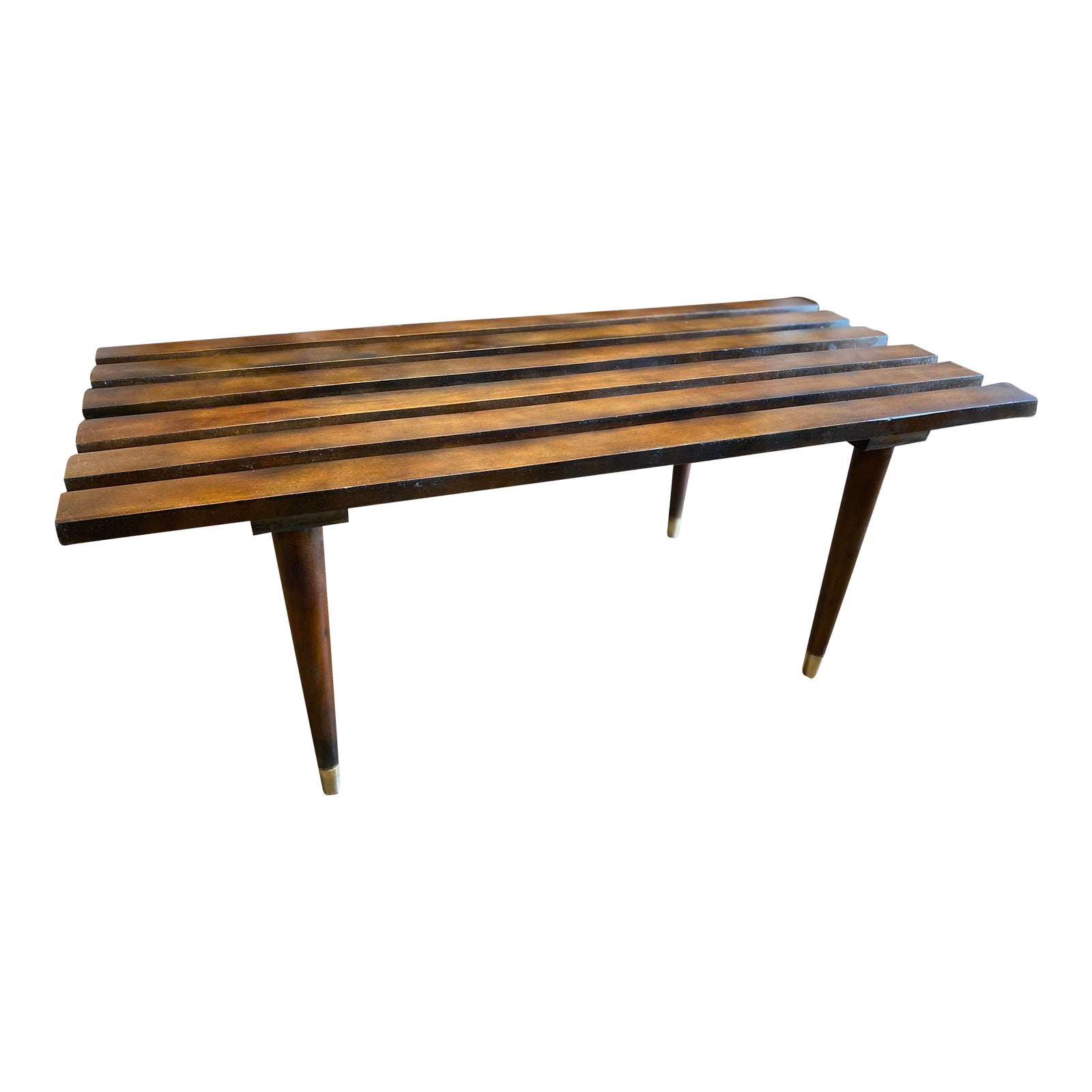 1960s Slat Bench Coffee Table Walnut Taper Leg | Chairish