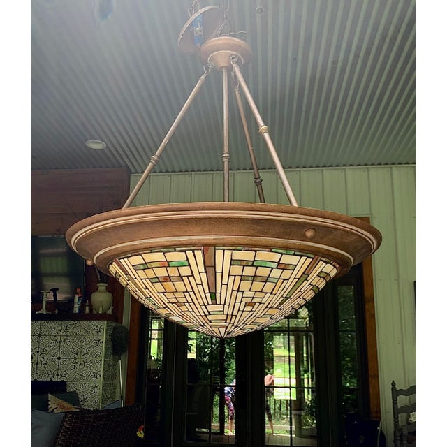 Vintage Tiffany Style Inverted Pendant Chandelier | Chairish