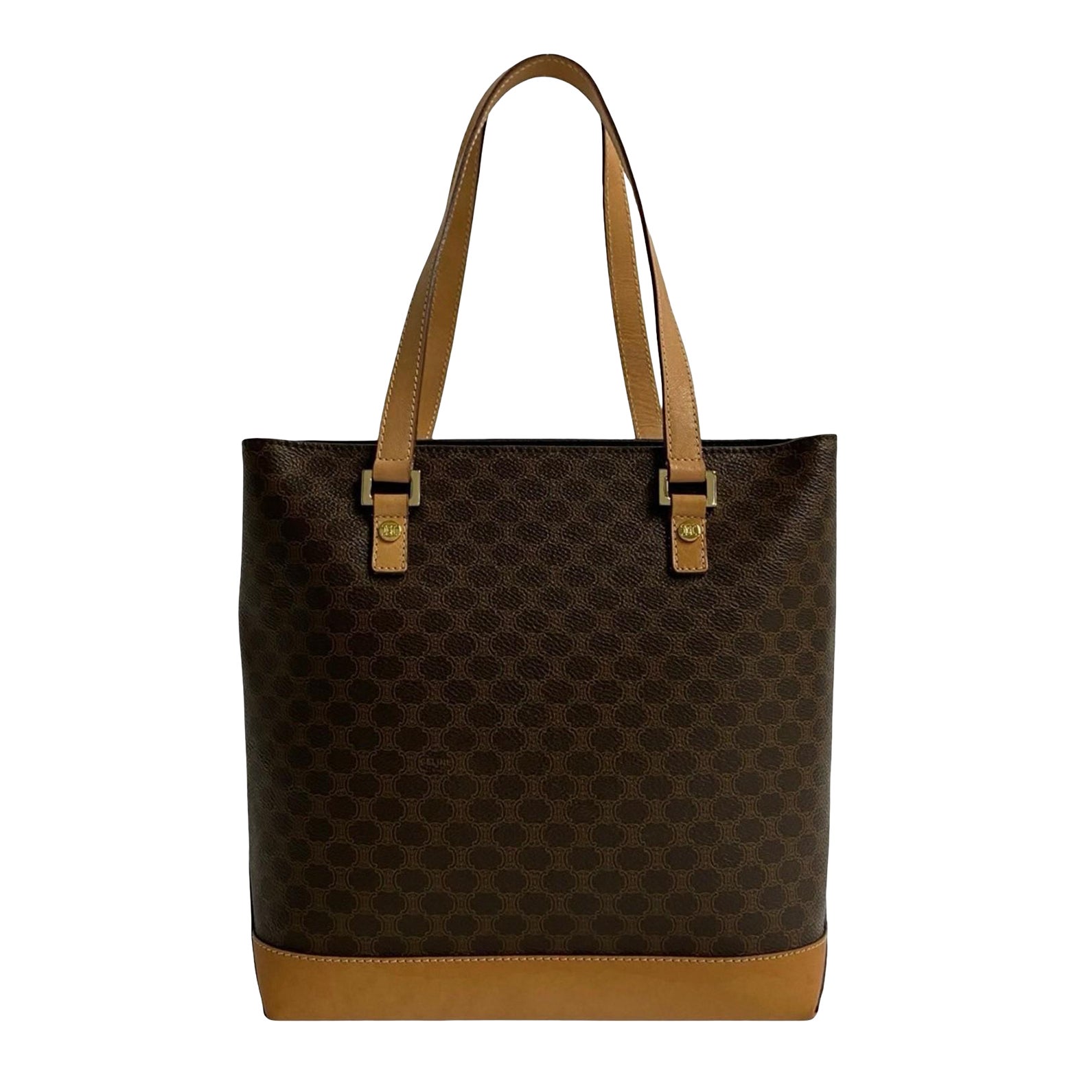 Celine Macadam Blason Triomphe Leather Handbag Tote Bag Brown 24238 ...