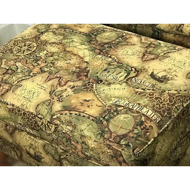 Late 20th Century Global World Map Tapestry Armchair With Matching ...