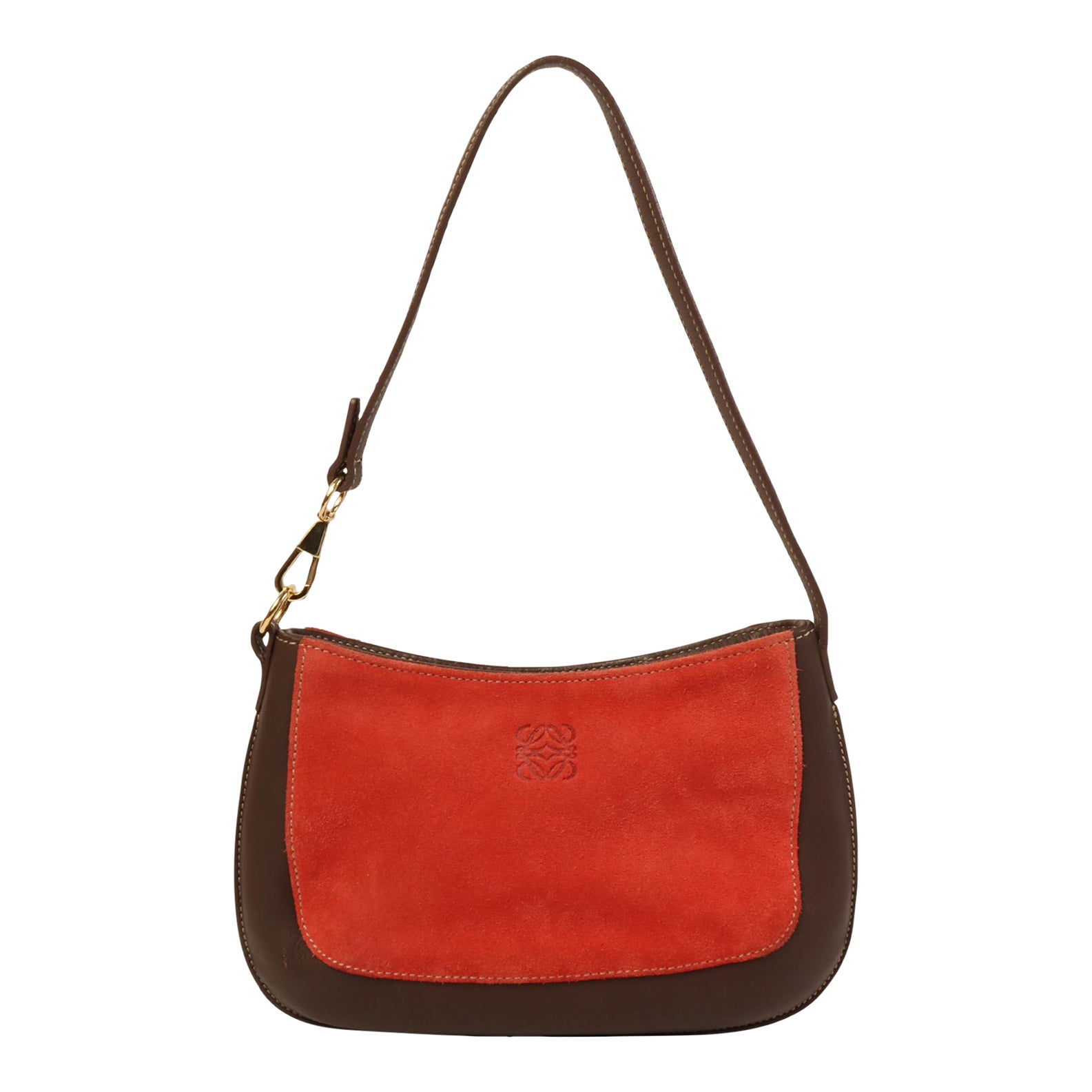 Loewe Anagram Embossed Leather Combination Top Handle Bag Red/Brown ...