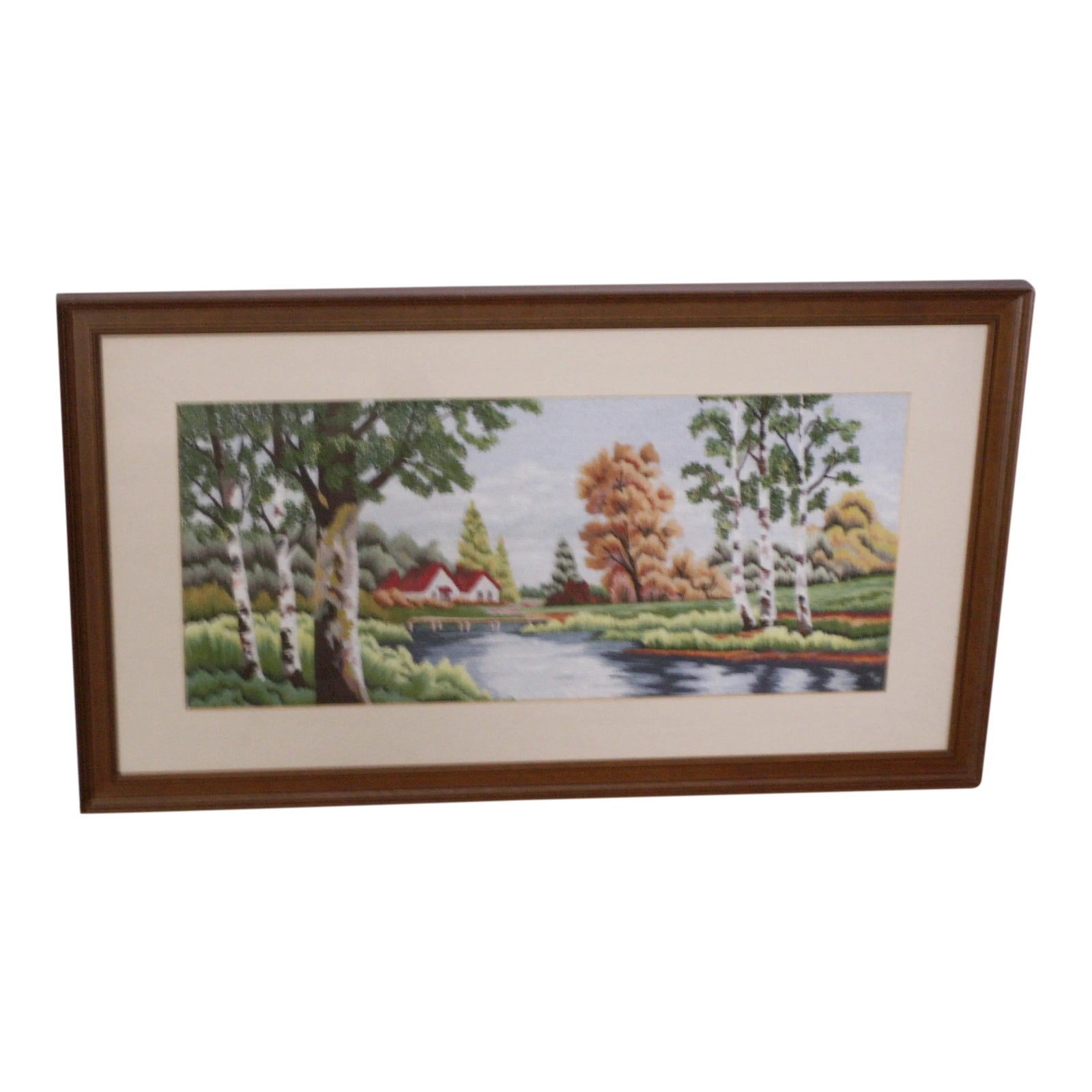 Landscape Needlepoint Textile Art Signed K/N | Chairish