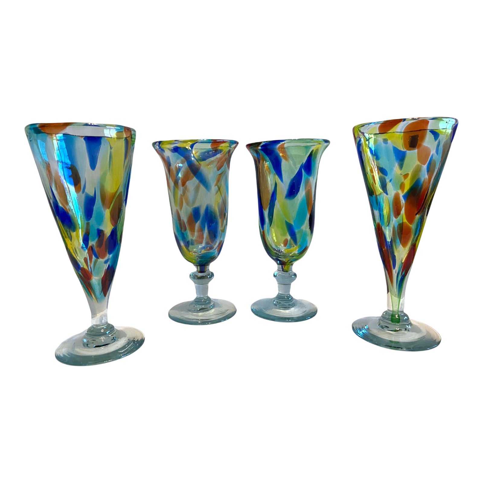 Vintage Mexican Hand-Blown Confetti Glassware- Set of 4 | Chairish