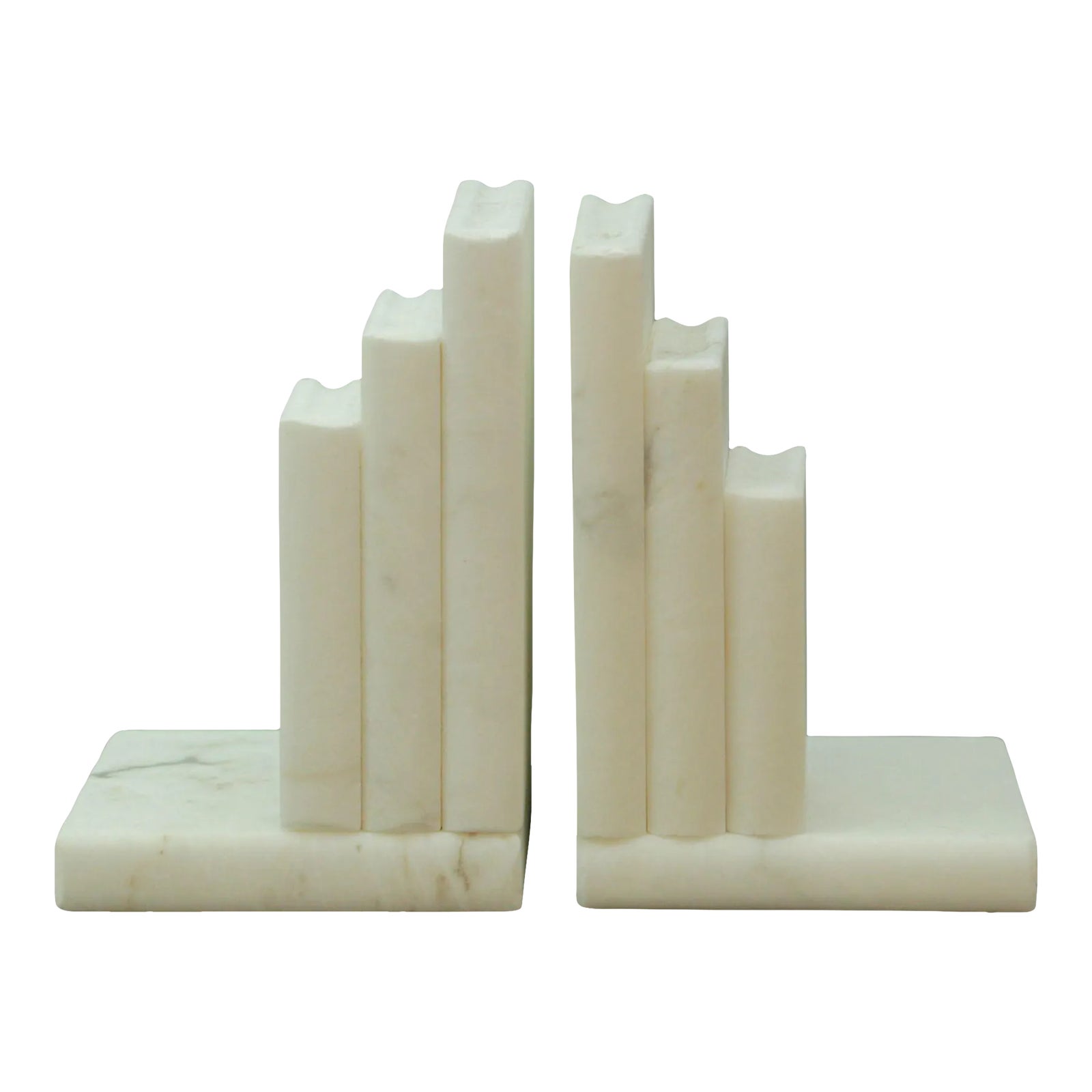 Hand Carved Carrara White Marble Books Stacked Bookends Italy 1970's ...
