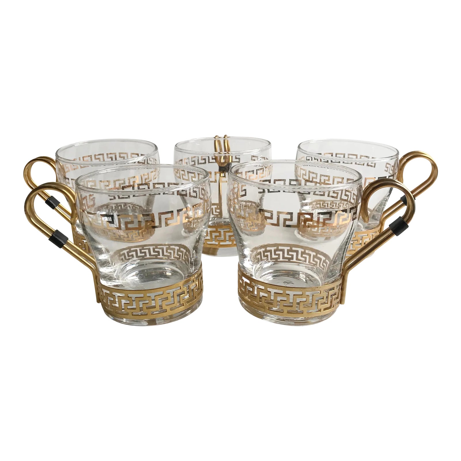 Mid 20th Century Vintage Libbey Greek Key Continental Glass Cups With ...