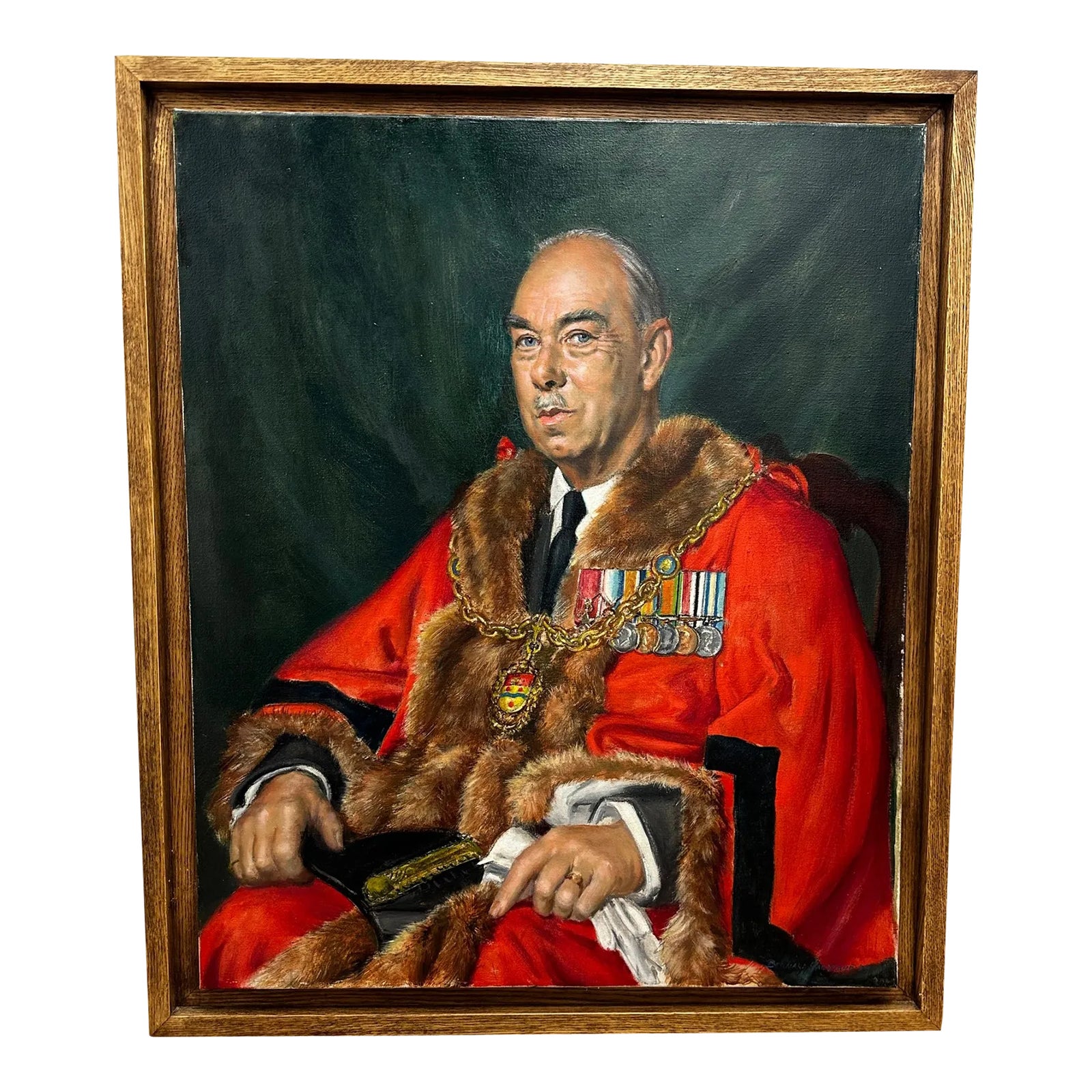 Portrait Painting of Mayor Maidstone Kent Red Coat Robes Wearing Medals ...