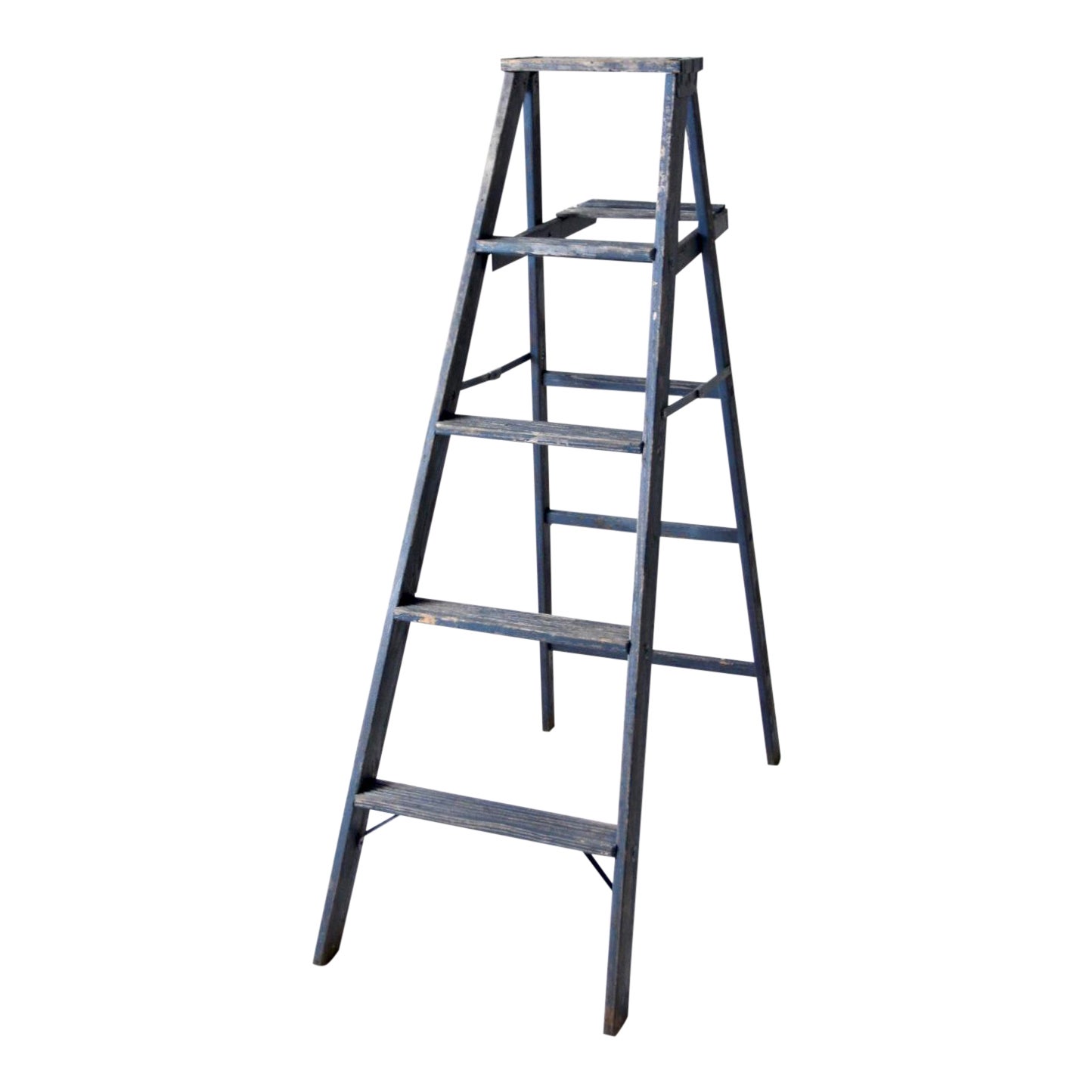 Vintage Blue Wooden Ladder | Chairish