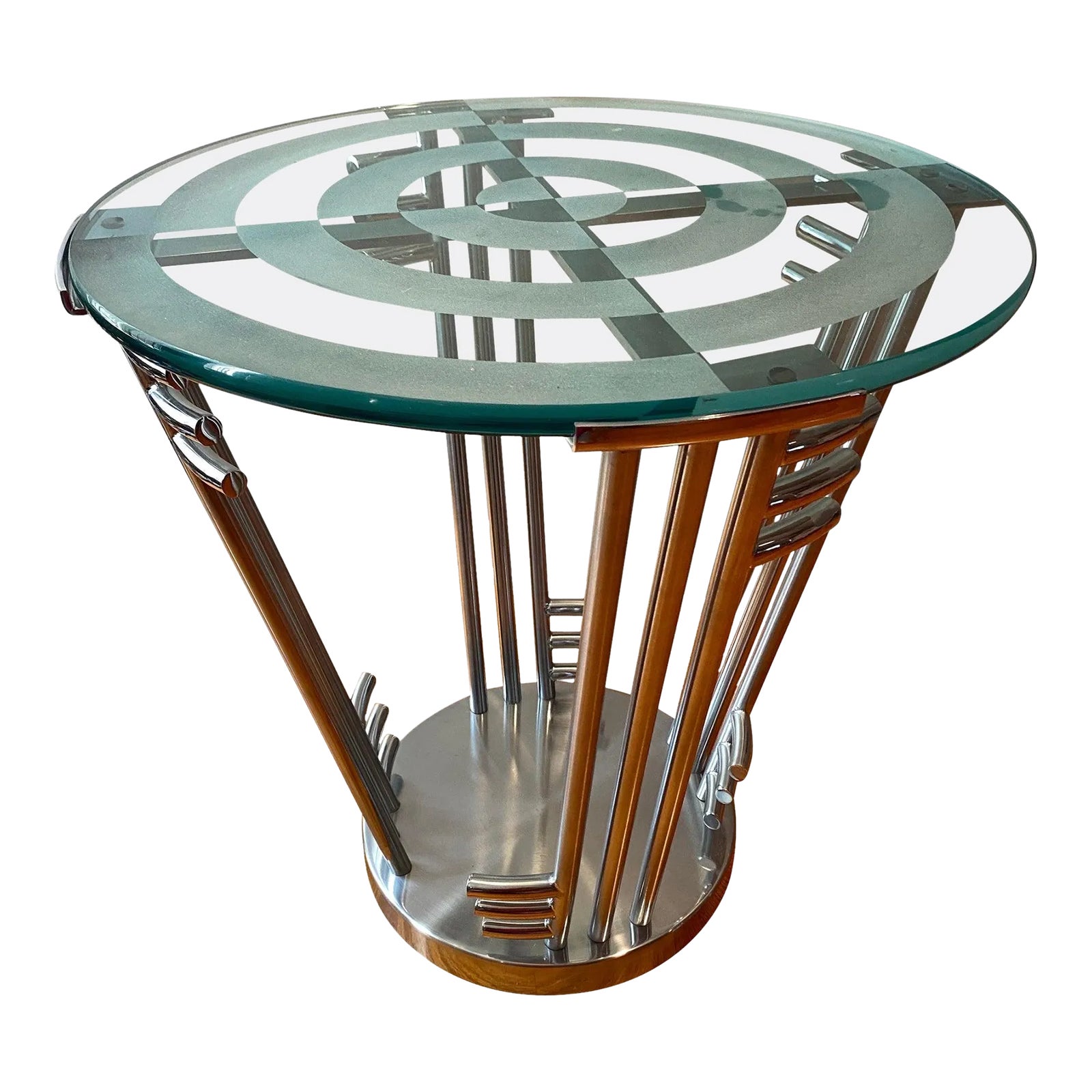 1980s Jay Spectre "DeLanay" Round Chrome and Glass Table | Chairish
