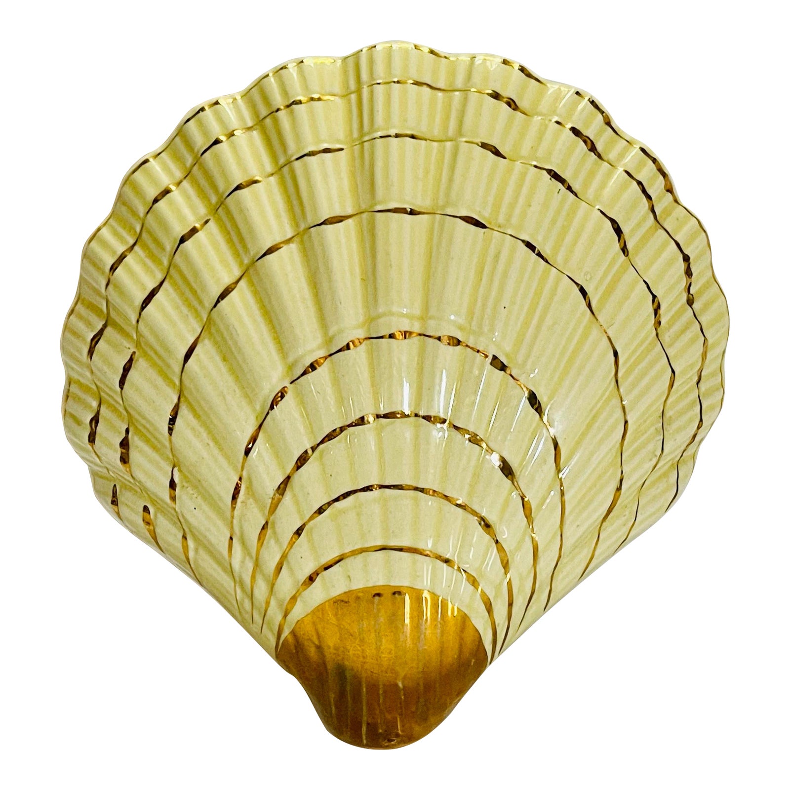Vintage Yellow & Gold Seashell Hanging Vase | Chairish