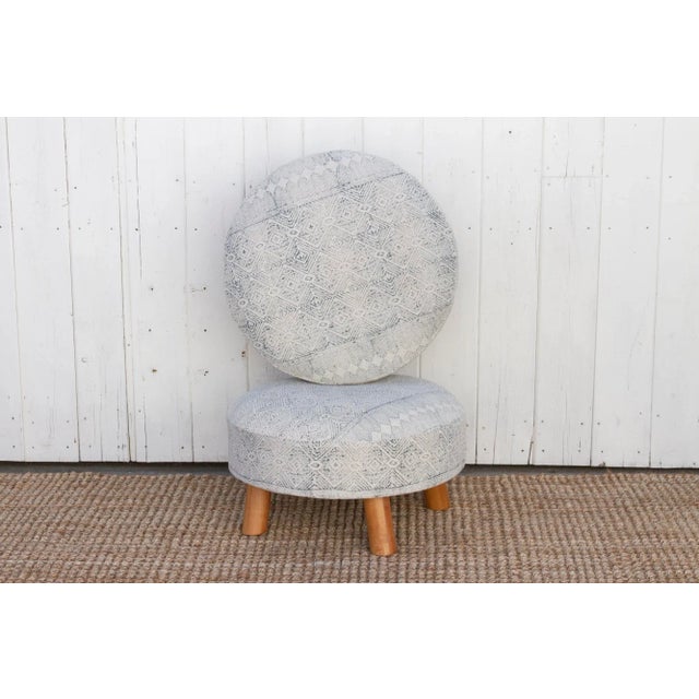 Pair of Tribal Dhurrie Blue & White Ottoman Stool | Chairish