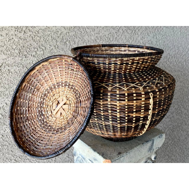 Circa 1970-1985 Rattan & Nito Vine Circular Pedestal Lidded Urn Basket ...