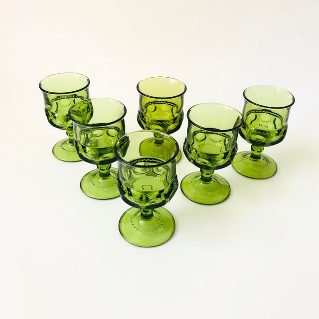 Green Goblets - Kings Crown by Indiana Glass - Set of 6 | Chairish