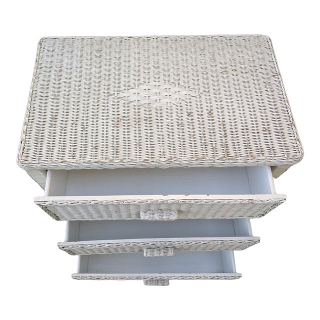 1980s Vintage Coastal White Wicker Chest of Drawers | Chairish