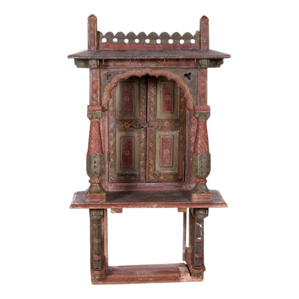 Antique Indian Temple in Teak Wood with Hand-Carved Decor and Paintings ...