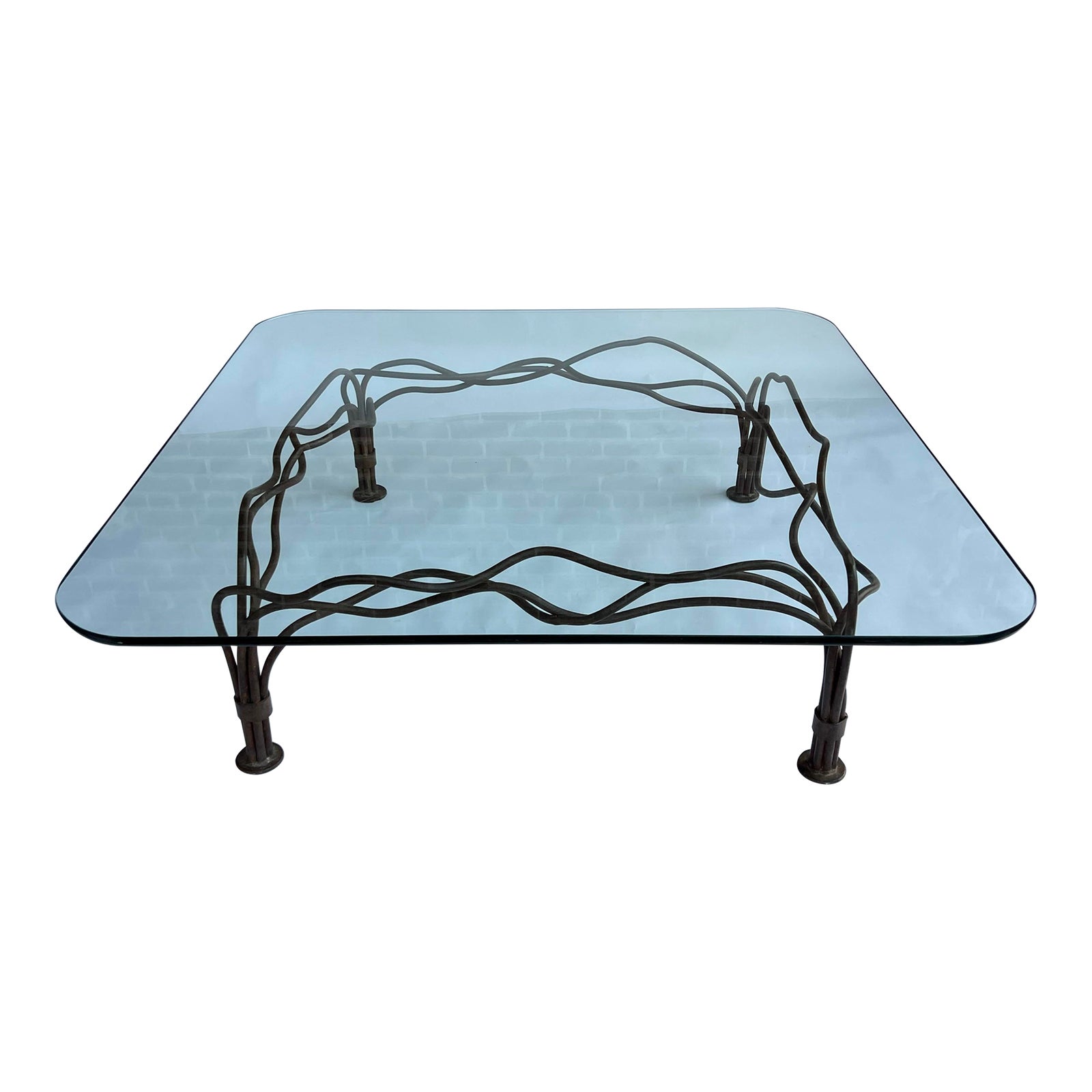 1990s Vintage Italian Postmodern Rustic Sculptural FreeForm Square ...