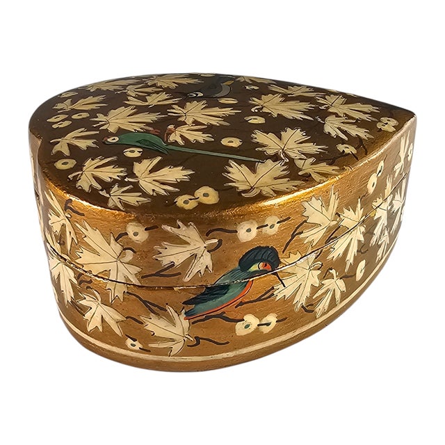 Kashmir Hand Painted Lacquer Box Floral Love Birds Trinket Box | Chairish