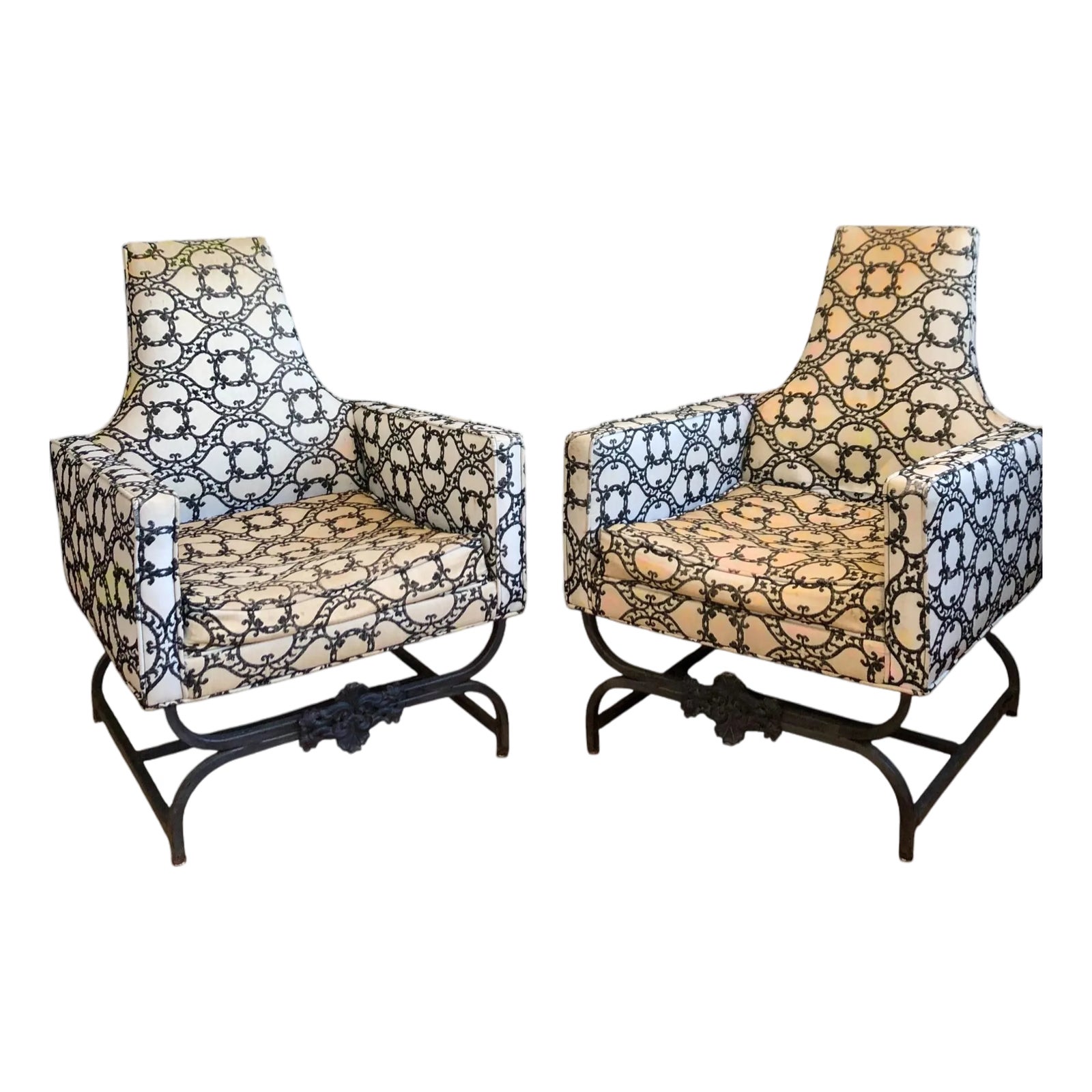 Vintage Midcentury High-Back Club Chairs - A Pair | Chairish