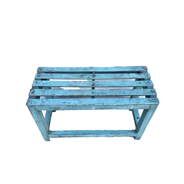Rustic Blue Painted Bench | Chairish