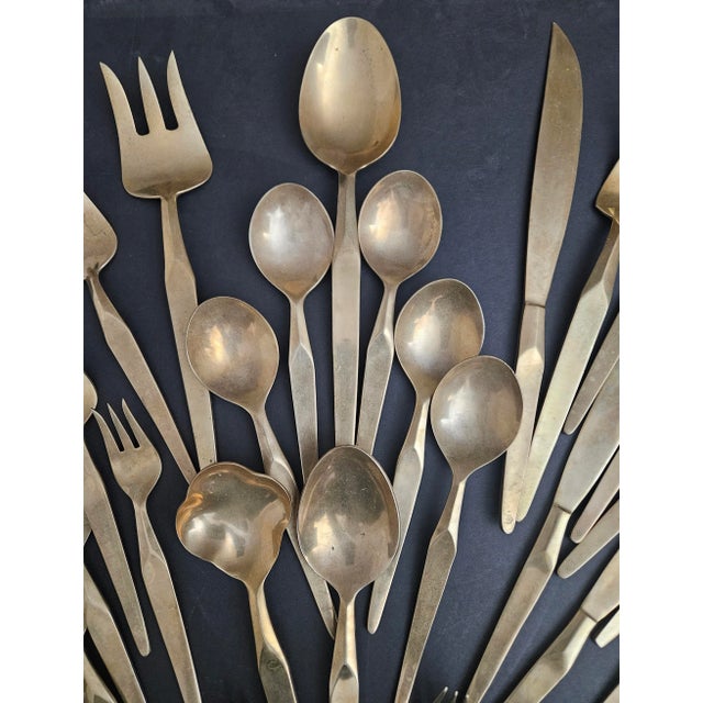 Vintage Nickel Bronze Flatware Set - 54 Pieces | Chairish