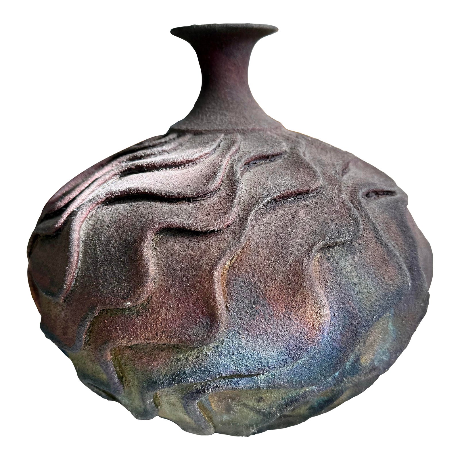 Vintage Raku Pottery 8” Tall Signed Middleton ‘90 Iridescent Weedpot Vase | Chairish