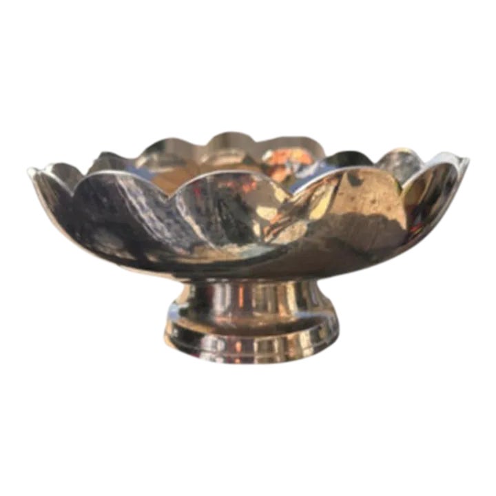 1960s Ornate Silverplate Indian Footed Dish, Etched | Chairish