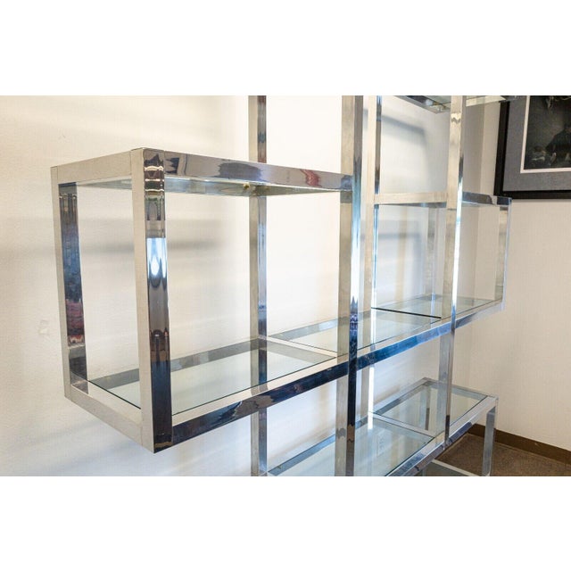 Mid 20th Century Milo Baughman Style Large Chrome And Glass Floating
