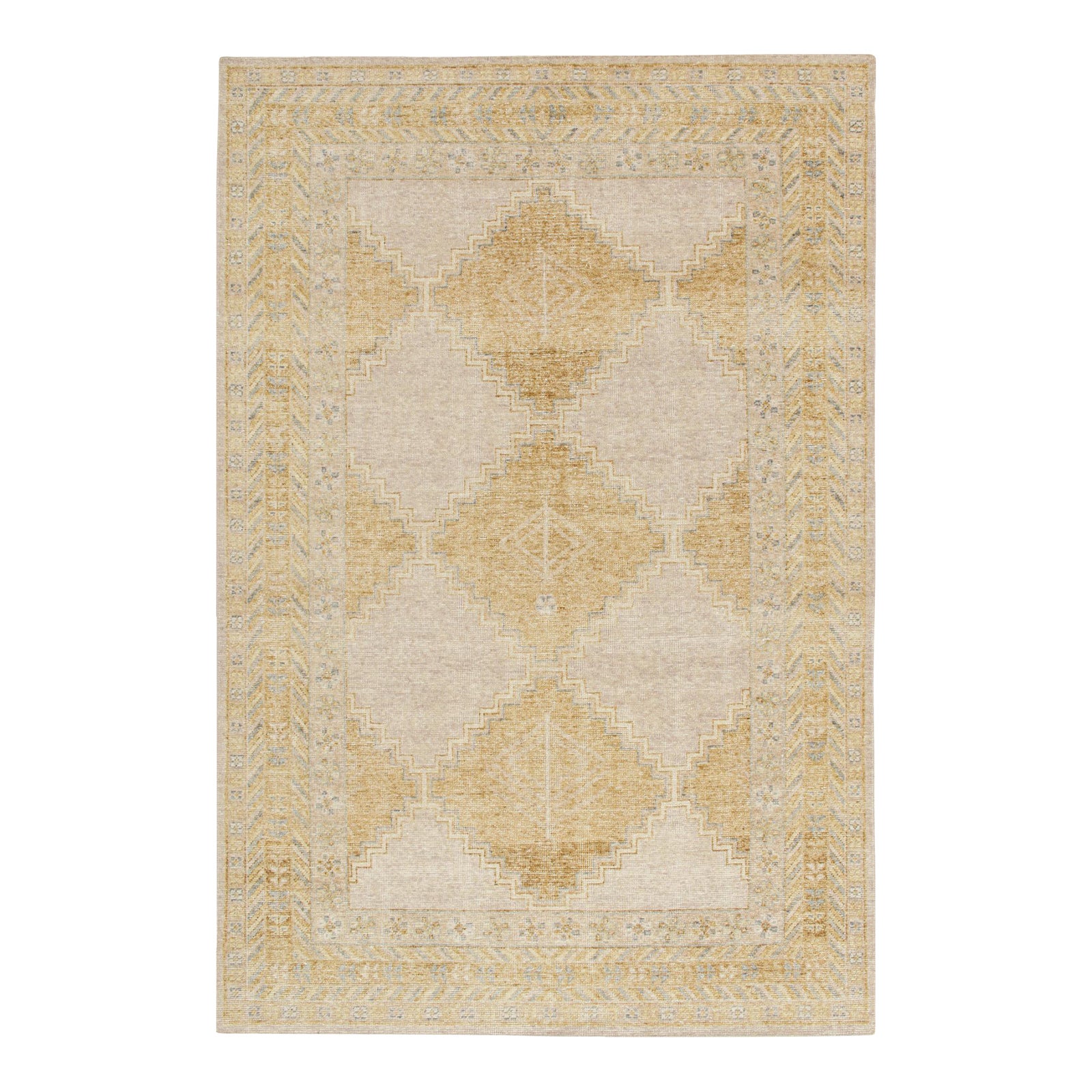 Rug & Kilim’s Distressed Tribal Style Rug in Gold, Gray and Blue ...