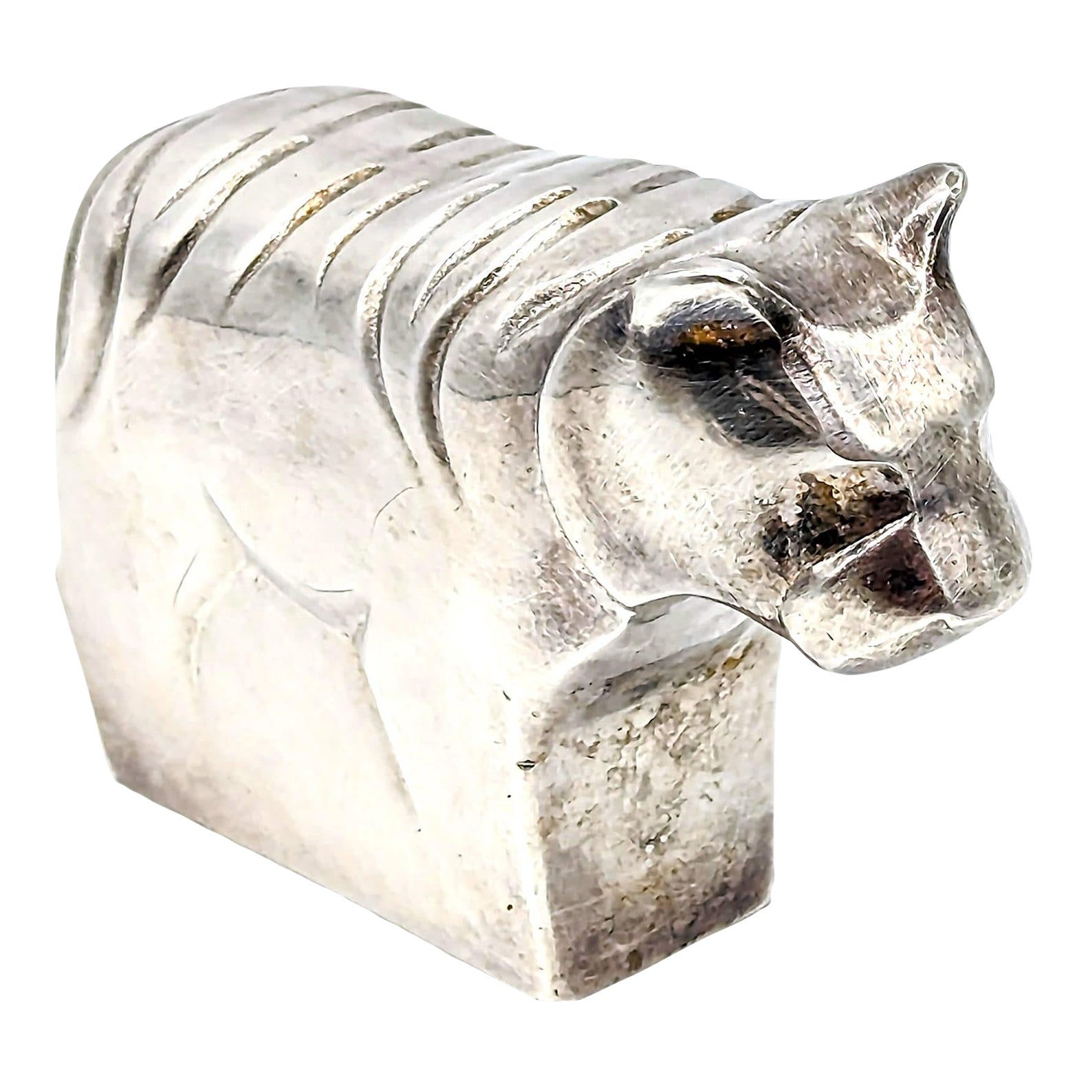 1980s Gunnar Cyrén Dansk Silverplated Tiger Paperweight Ornament | Chairish