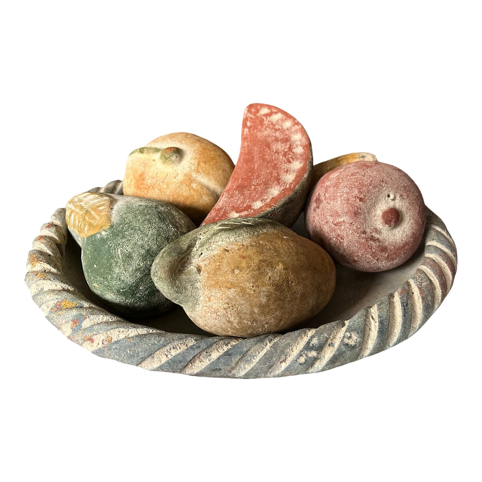 1990s Rustic Terracotta Tuscan Pottery Braided Bowl With Fruit Topiary ...