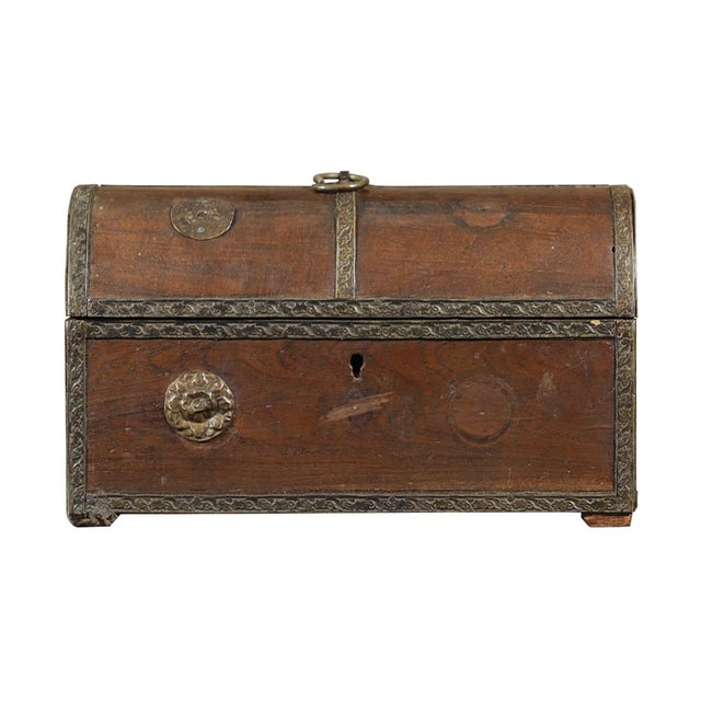 Vintage Keepsake Wooden Box With Brass Foil Overlay | Chairish