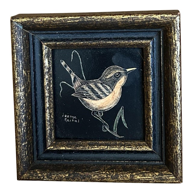 1950s Vintage Jeanne Reifel Wren Bird Miniature Scratch Board Folk Art ...
