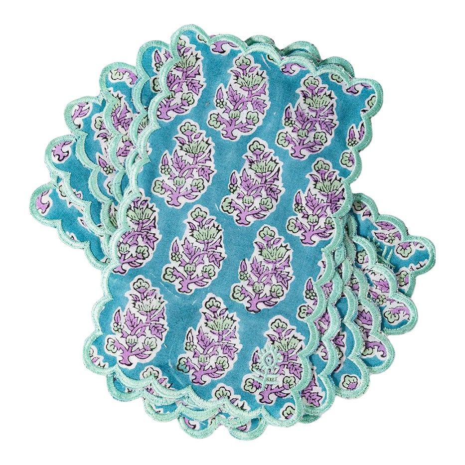 Furbish Mimi Scalloped Trim Cocktail Napkins, Set of 6 | Chairish