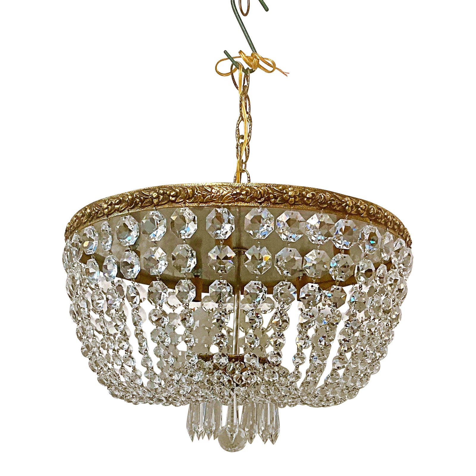 1930s Portuguese Bronze Basket Chandelier | Chairish
