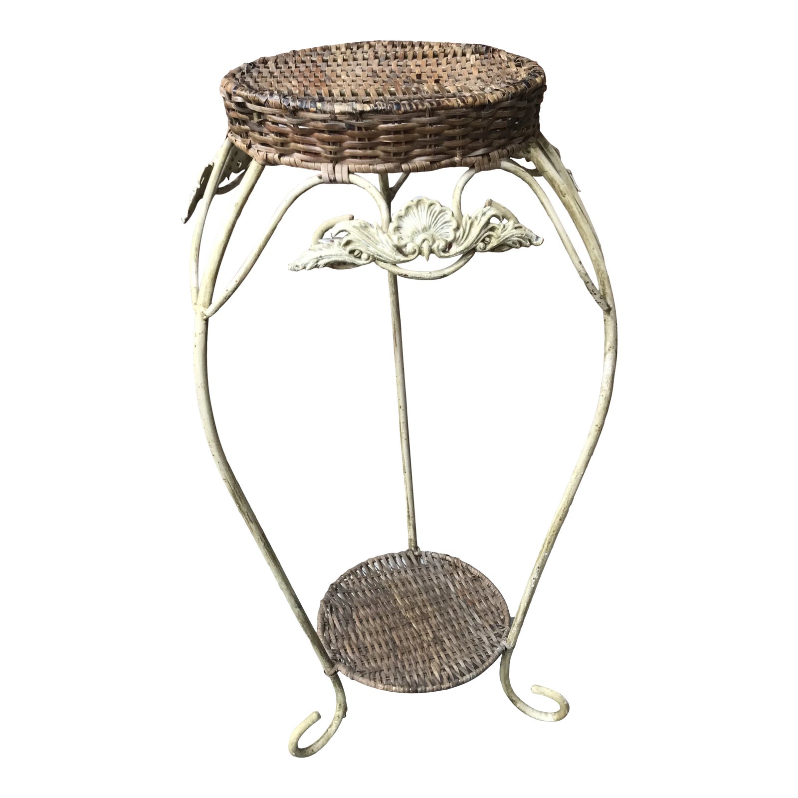 Wrought Iron and Rattan Wicker Plant Stand | Chairish