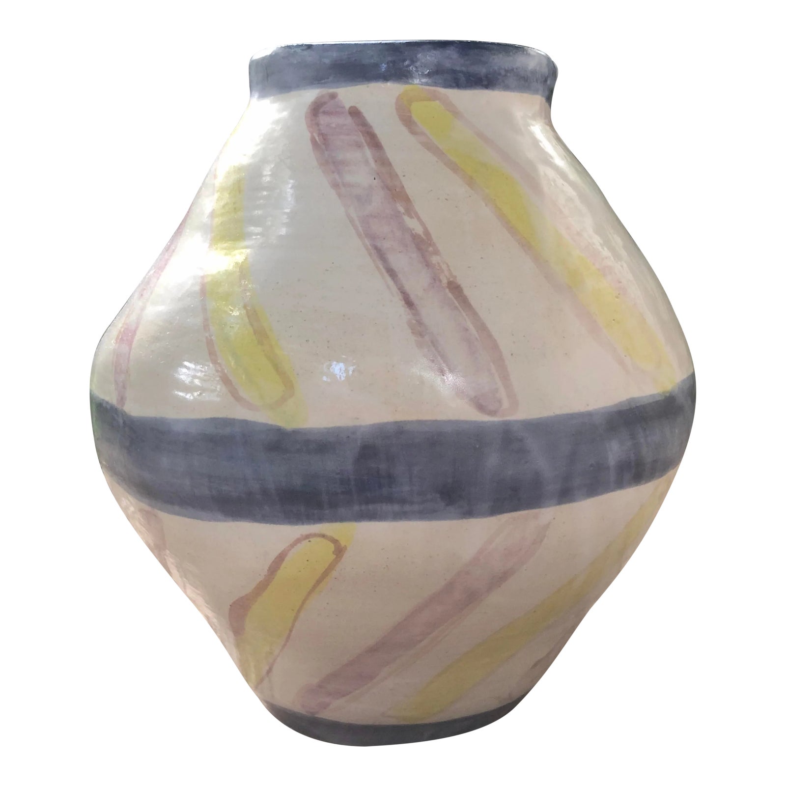 Handmade Coil Pot Pottery Vase With Pastel Stripes | Chairish