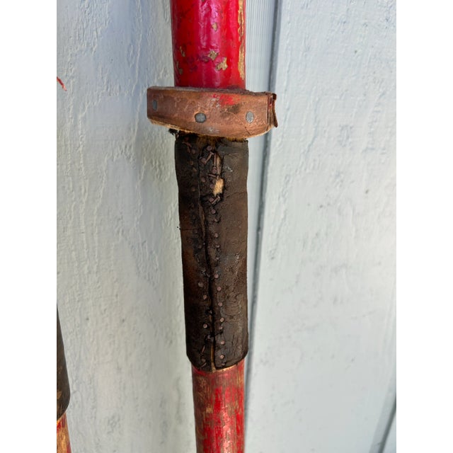 Antique Wooden Boat Oars Distressed Red a Pair | Chairish
