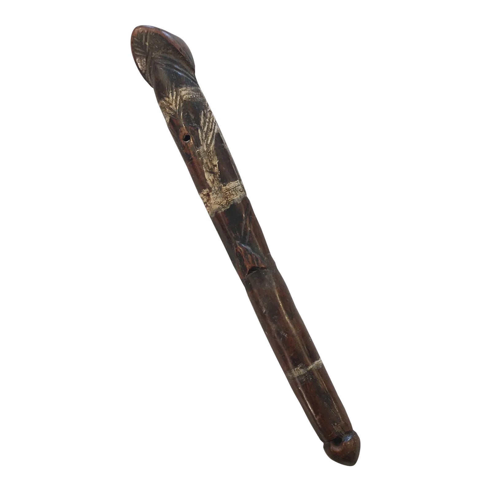 Wood Hand Carved Flute | Chairish