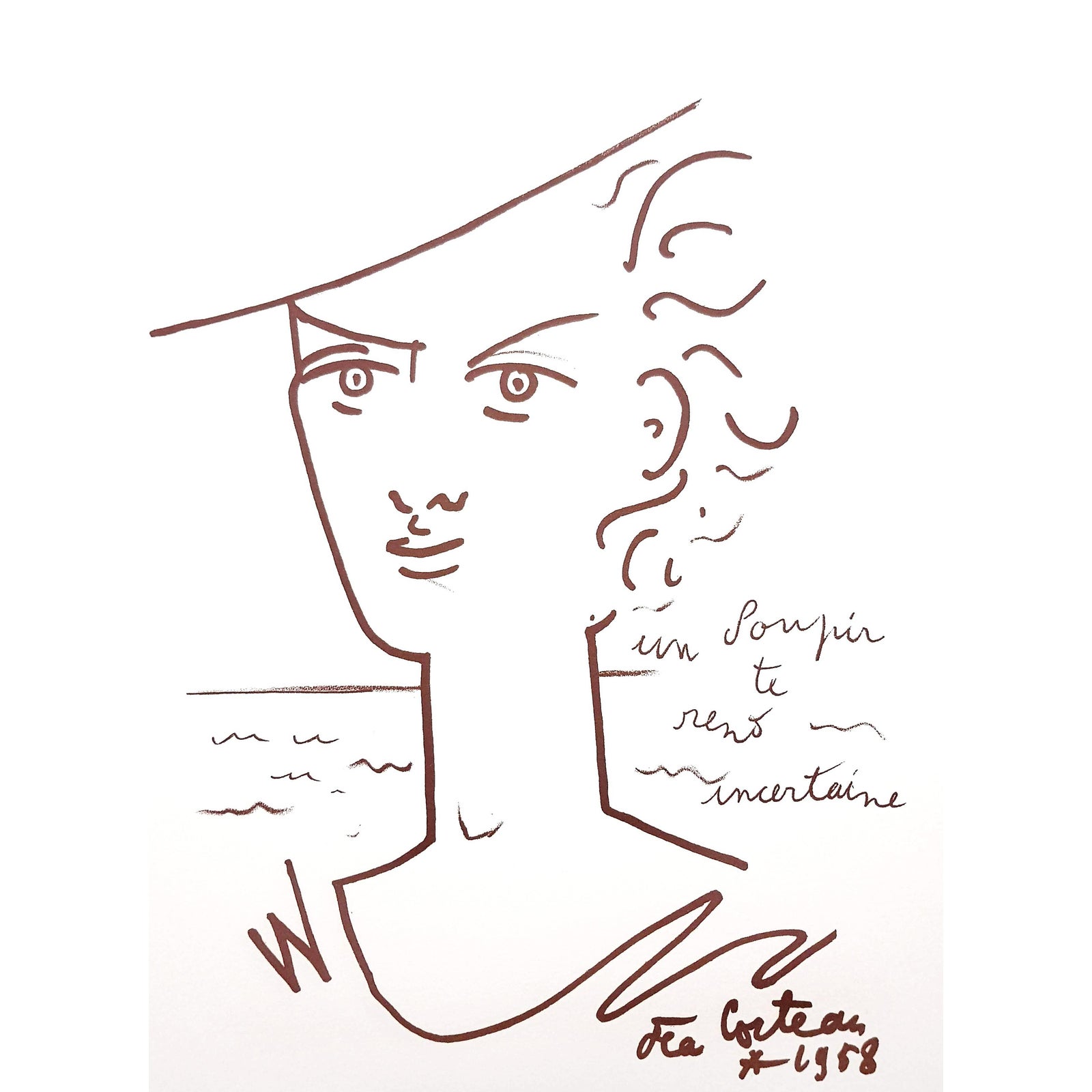 Jean Cocteau, Woman Portrait, 1959, Original Lithograph | Chairish