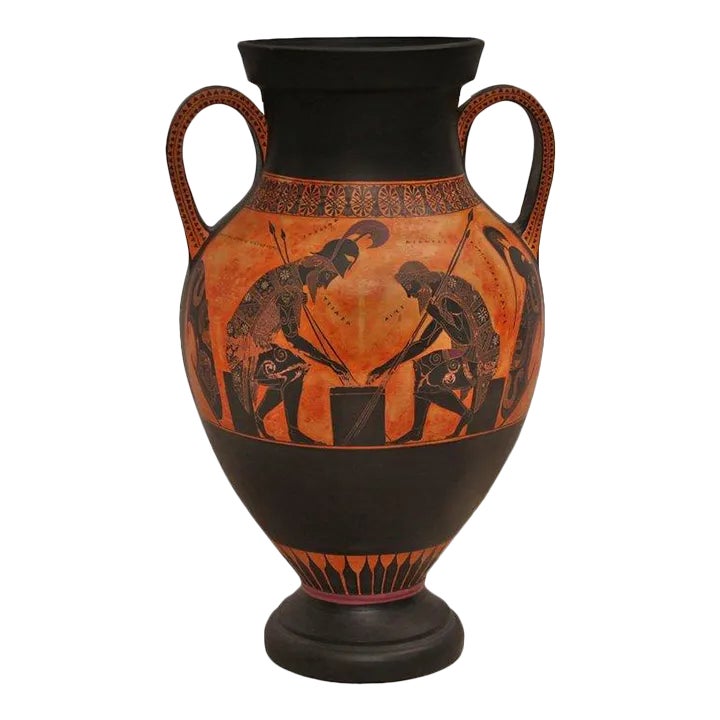 1990s Greek Handmade Pottery Achilles Ajax Playing Pessous | Chairish