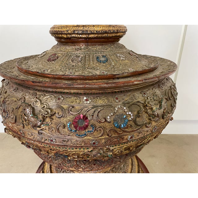 Burmese 19th Century Wood Temple Urn | Chairish