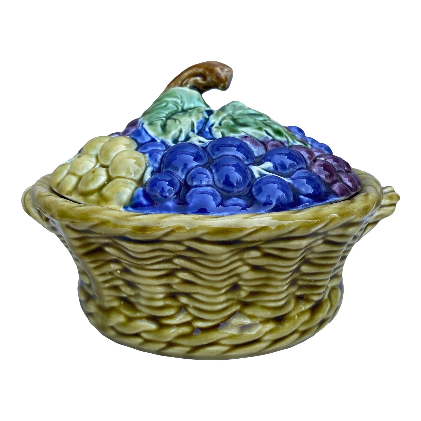 French Majolica Grapes Basket Sarreguemines, Circa 1920 | Chairish