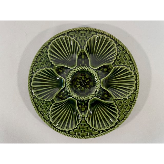 French 1920s Green Longchamp Majolica Oyster Plate | Chairish