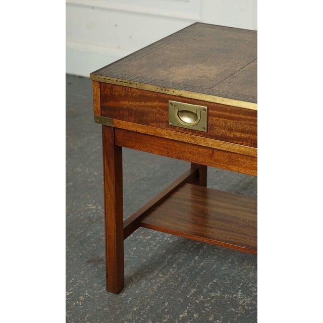Vintage Military Campaign Style Coffee Table in Brown Aged Leather ...