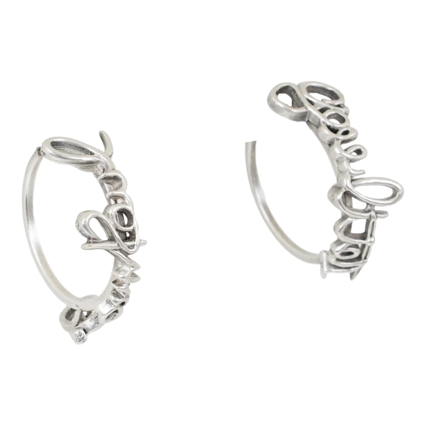 Jean Paul Gaultier Couture Cursive Silver Plate Hoop Pierced Earrings ...