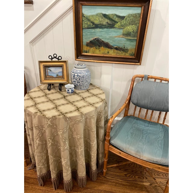 Vintage Custom Designer Table Skirt With Bullion Fringe - Taupe Round ...