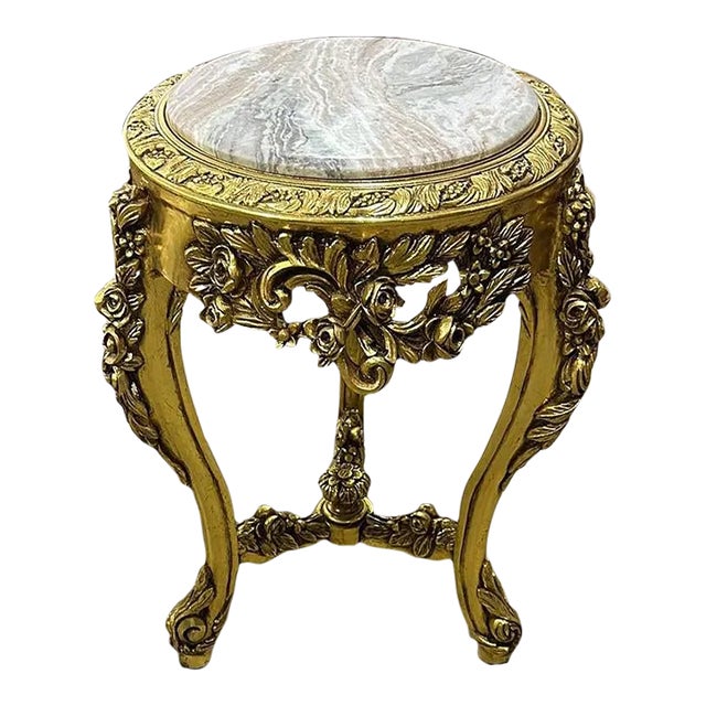 French Baroque Style Marble Topped Side Table | Chairish