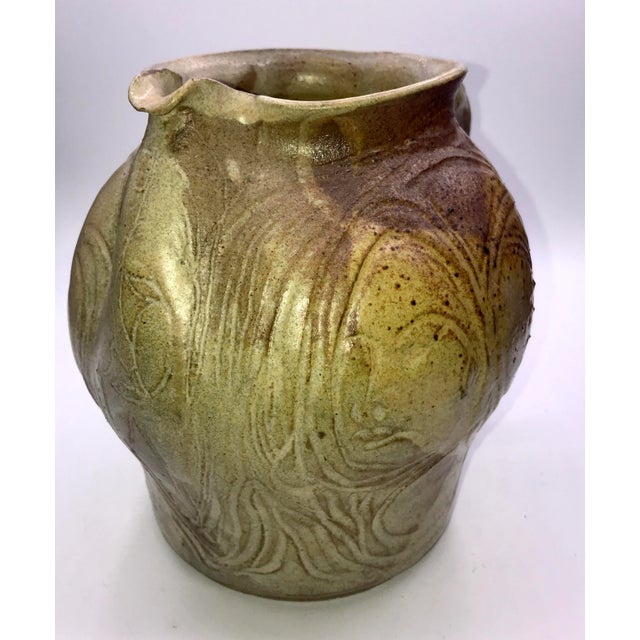 Mid 20th Century Abstract Faces Art Studio Pottery Pitcher | Chairish