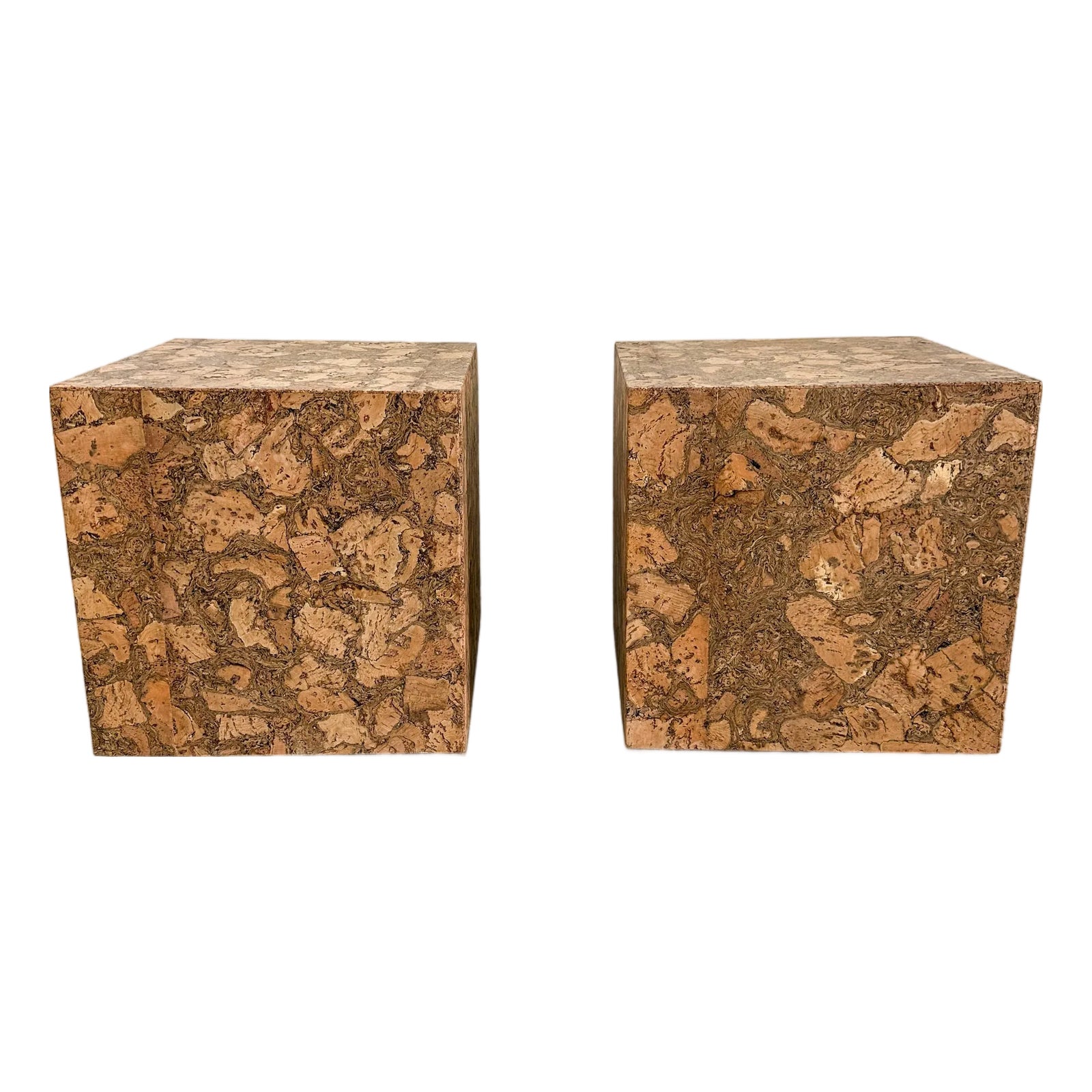Pair of Vintage 1970s Cork Cube End Tables Minimalist Square Side ...