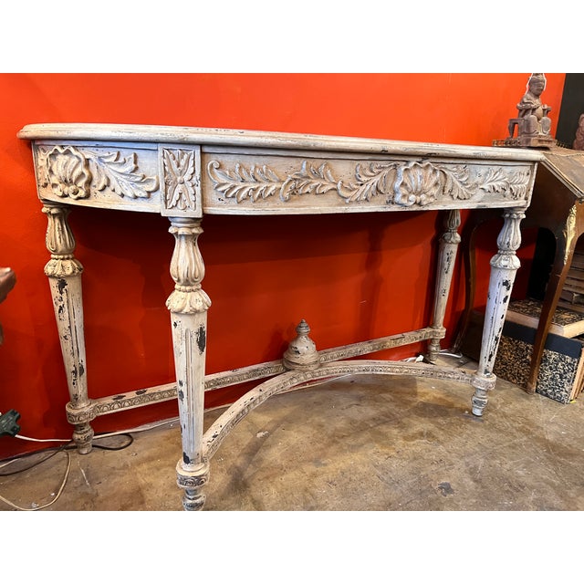 Large Neoclassical Console Table With Antique Grey Finish and Fine Wear ...
