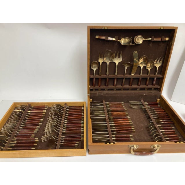 Vintage 1960s Rosewood and Bronze Flatware Set by Jean Claude 89 Pieces ...